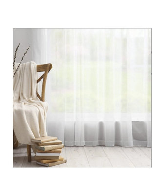 Sheer Slot Top Voile Curtains in White