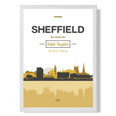 Sheffield Yellow and Black City Skyline Poster with Hanger / 33cm ...