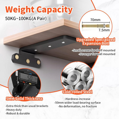 Shelf Bracket 100mm, 4 Pack Heavy Duty Black Shelf Brackets Wall ...