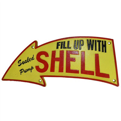 Shell Curved Arrow Fuel Cast Iron Sign Plaque Wall Garage Petrol Shop ...