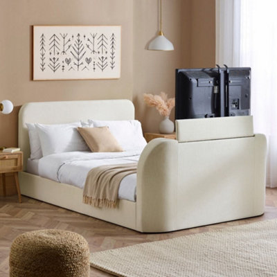 Shelly Cream Fabric Electric TV Bed Frame - 6ft Super King Size