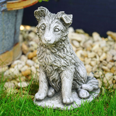 Sheltie Sheepdog Stone Statue Puppy Dog Outdoor Garden Ornament Pet ...