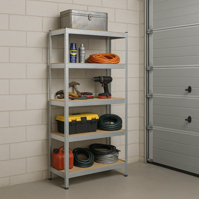 Shelving Units Heavy Duty Garage Shelves Silver 5 Tier Storage Racking ...