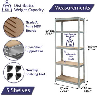 Shelving Units Heavy Duty Garage Shelves Silver 5 Tier Storage Racking ...