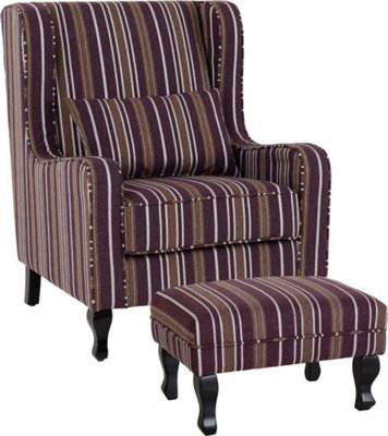 Sherborne Fireside Chair and Footstool in Burgundy Stripe Fabric