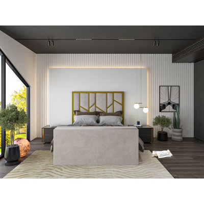 Sherlock Luxe Upholstered Gold & Pebble Television Bed Frame