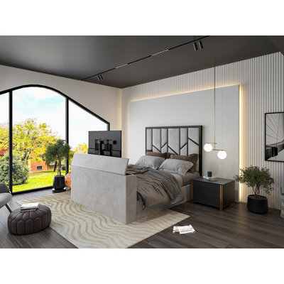 Sherlock Luxe Upholstered Silver Television Bed Frame