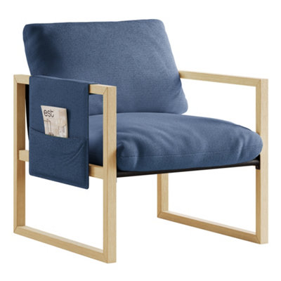 Sherpa Arm Accent Chair with Upholstered, Solid Wood Frame, Blue Grey