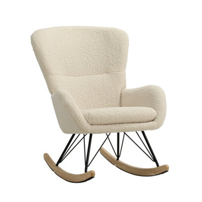 Sherpa Fleece Rocking Chair with Removable Cushion