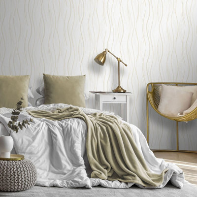 Shimmer Wave Wallpaper Natural Beige / Gold World of Wallpaper AF0024