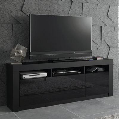Shine TV Unit 160cm Black with High Gloss Doors and LED Lighting ...