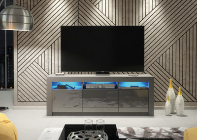 Shine TV Unit 160cm Dark Grey with High Gloss Doors and LED Lighting ...
