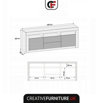 Shine TV Unit 160cm White with High Gloss Doors and LED Lighting ...