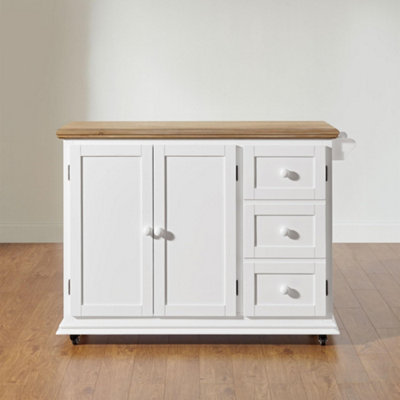 Shire Breakfast Bar White Kitchen Storage Trolley with Oak Top ...