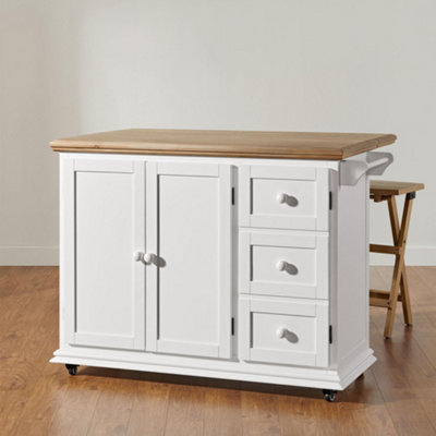 Shire Breakfast Bar White Kitchen Storage Trolley with Oak Top ...