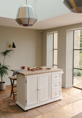 Shire Breakfast Bar White Kitchen Storage Trolley with Oak Top ...