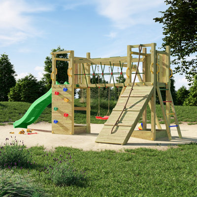 Shire Fun Wooden Climbing Frame with Twin Towers with Bridge, Double ...
