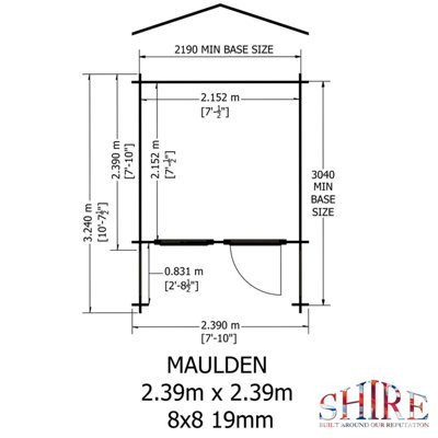 Shire Maulden 8x8 Log Cabin with Veranda 19mm Logs