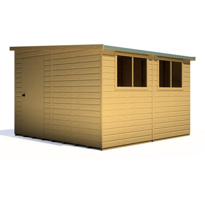Shire Norfolk Workshop Pent Shed 10x10 Double Door 19mm Loglap Style A ...