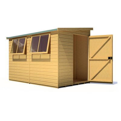 Shire Norfolk Workshop Pent Shed 10x6 Double Door 19mm Loglap Style B ...