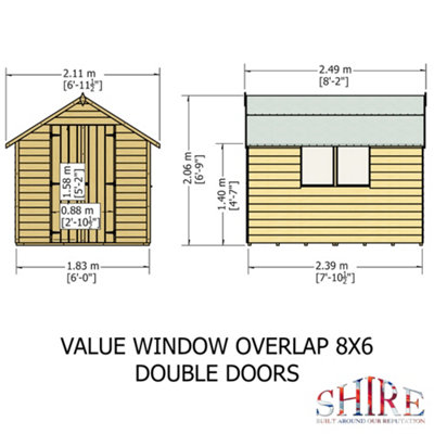 Shire Overlap 8x6 Double Door Value Shed with Window