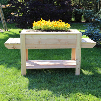 Shire Ron Larch timber planter with side shelves and bottom shelf L 50 ...