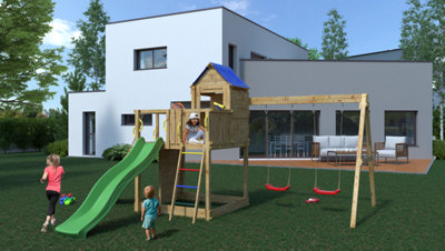 Shire Treehouse Climbing Frame with Doube Swing and Slide | DIY at B&Q