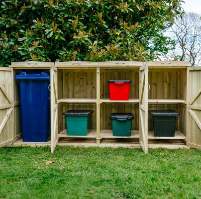 Shireburn 1 Wheelie Bin/6 Recycle Box Store - Timber - L80.4 x W250.5 x ...