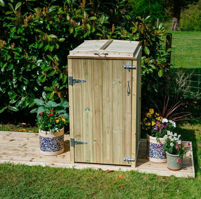 Shireburn Single Wheelie Bin Store - Timber - L64 x W63 x H120 cm - Fits 1 x 140L Wheelie Bins