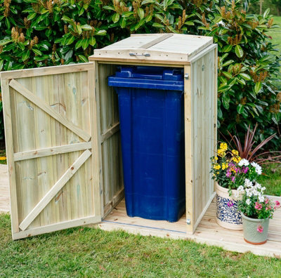 Shireburn Single Wheelie Bin Store - Timber - L64 x W63 x H120 cm - Fits 1 x 140L Wheelie Bins