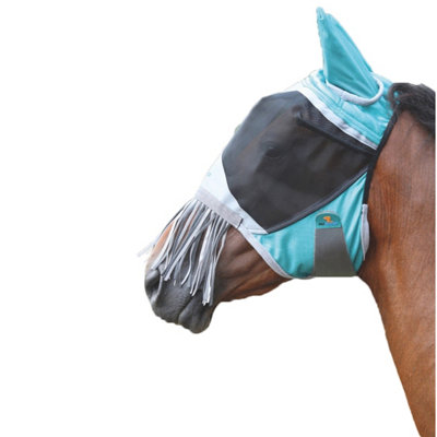 Shires Deluxe Horse Fly Mask With Ears & Nose Fringe Green (X Full)