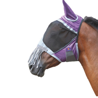 Shires Deluxe Horse Fly Mask With Ears & Nose Fringe Purple (Small Pony)