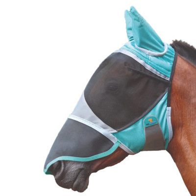 Shires Deluxe Horse Fly Mask With Ears & Nose Green (Pony)