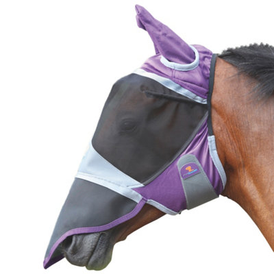 Shires Deluxe Horse Fly Mask With Ears & Nose Purple (Cob)