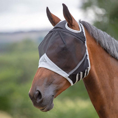 Shires Fine Mesh Ear Holes Horse Fly Mask Black (Pony)
