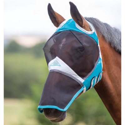 Shires Fine Mesh Ear Holes Horse Fly Mask With Nose Teal (Small Pony)