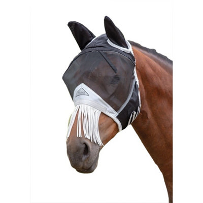 Shires Fine Mesh Horse Fly Mask With Ears & Nose Fringe Black (Pony ...