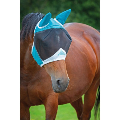 Shires Fine Mesh Horse Fly Mask With Ears Teal (X Full)