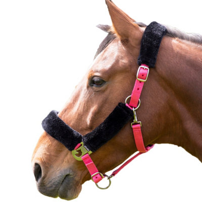 Shires Fleece Lined Horse Headcollar Pink/Black (Cob) | DIY at B&Q