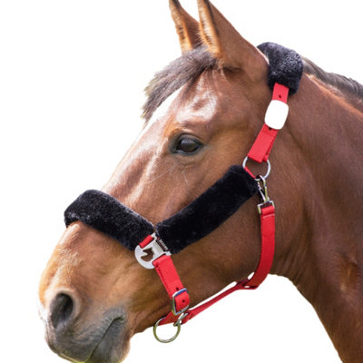 Shires Fleece Lined Horse Headcollar Red/Black (X Full) | DIY at B&Q