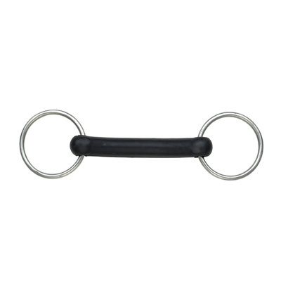 Shires Flexible Rubber Horse Loose Ring Snaffle Bit Black/Silver (5.5in)