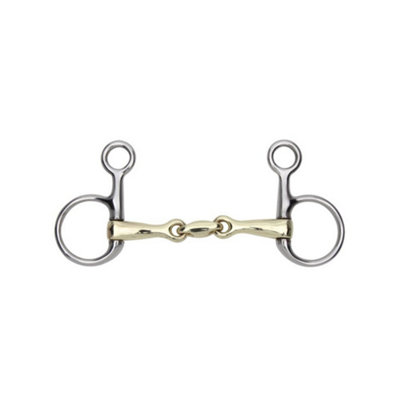 Shires Lozenge Horse Hanging Cheek Snaffle Bit Brass/Silver (4.5in)
