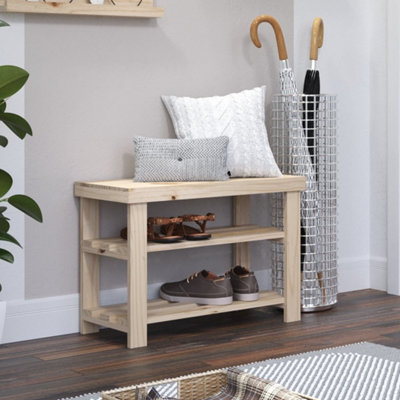 Shoe Bench with Solid Top - Solid Pine