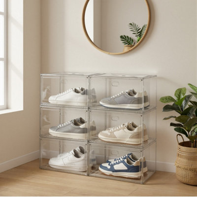 Shoe Boxes, Pack of 6 Stackable Shoe Organisers with Clear Door ...