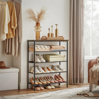 Shoe Display Stand 5 Tier, Slim Shoe Organizer with 4 Cloth Shelves and ...