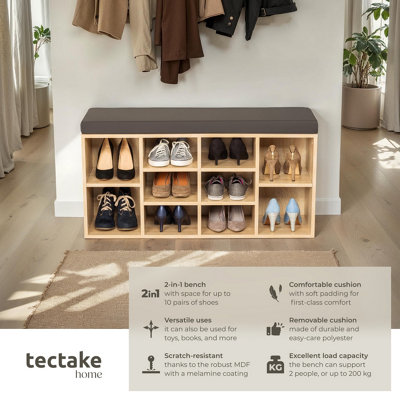 Shoe Rack - storage cabinet for 10 pairs of shoes, bench with seat ...