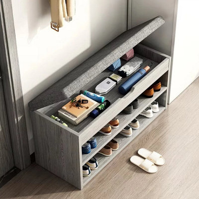 Shoe Storage Bench with Cushion Padded Seat and Organiser Cabinet