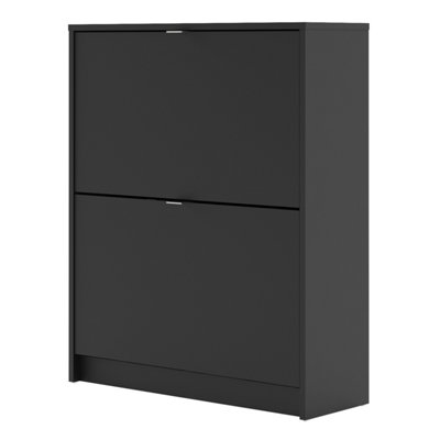 Shoes Shoe cabinet w. 2 tilting doors and 2 layers Matt Black