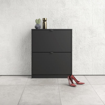 Shoes Shoe cabinet w. 2 tilting doors and 2 layers Matt Black