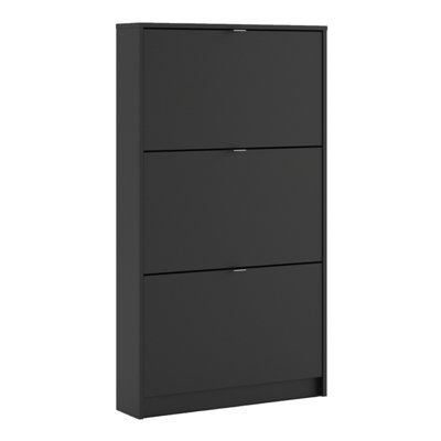 Shoes Shoe cabinet w. 3 tilting doors and 1 layer Matt Black